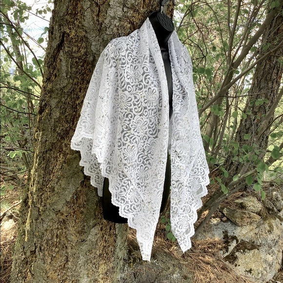 Accessories | Fancy White Lace Shawl With Sequins Outdoor Wedding Shawl ...
